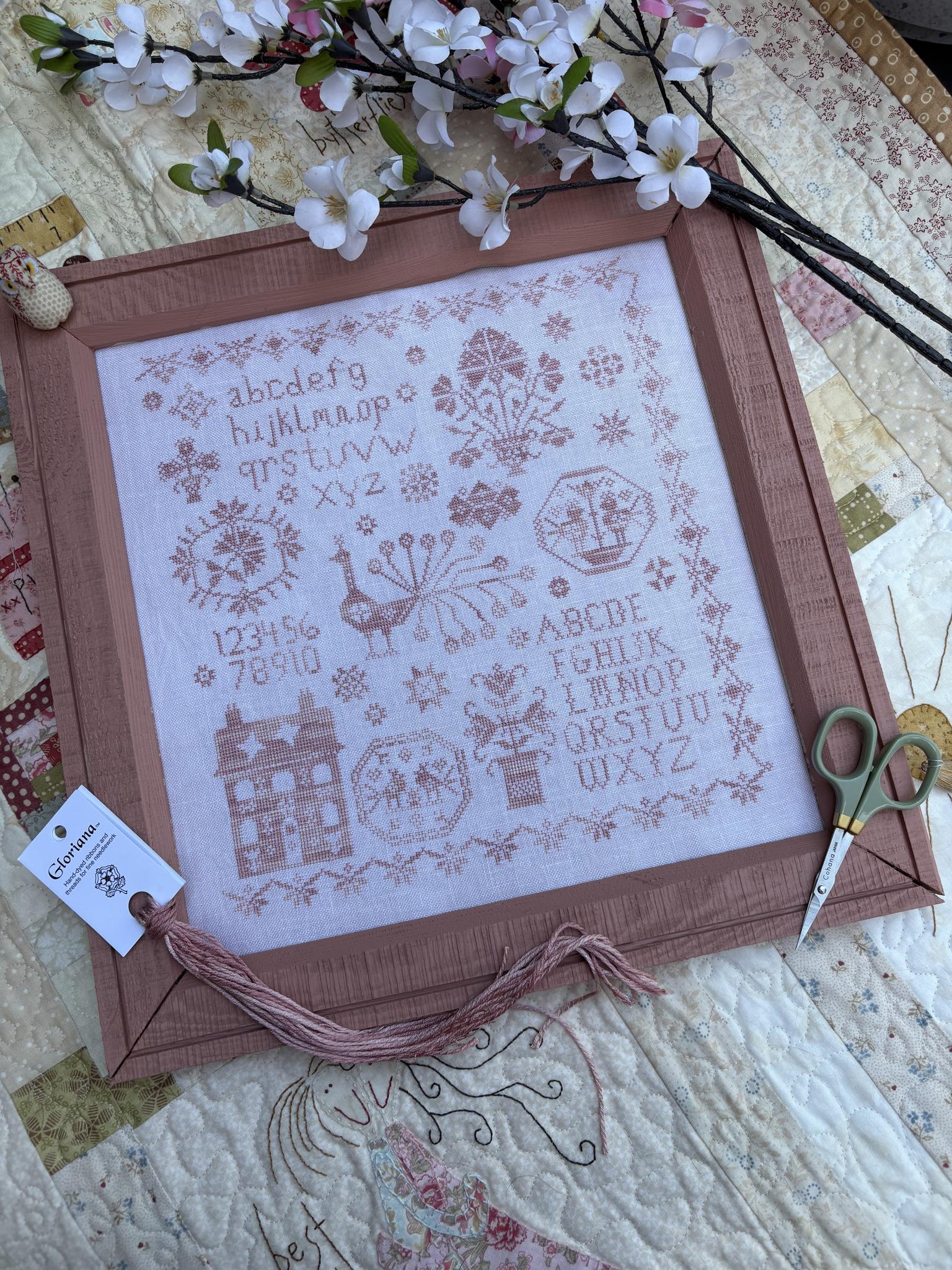 Pink Peacock Sampler Pattern – Colour and Cotton