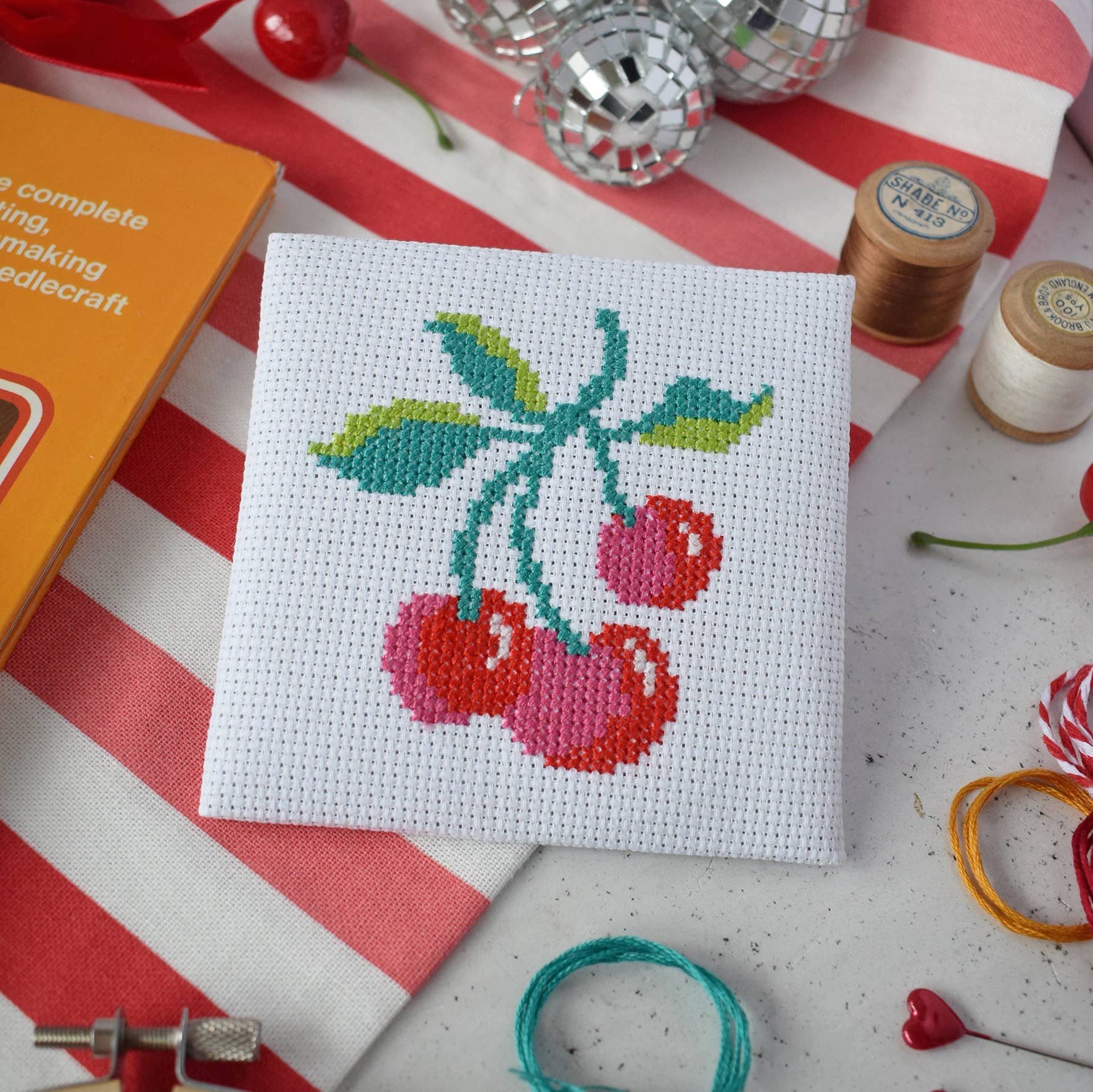 Cherries Mini Cross Stitch Kit – Colour and Cotton